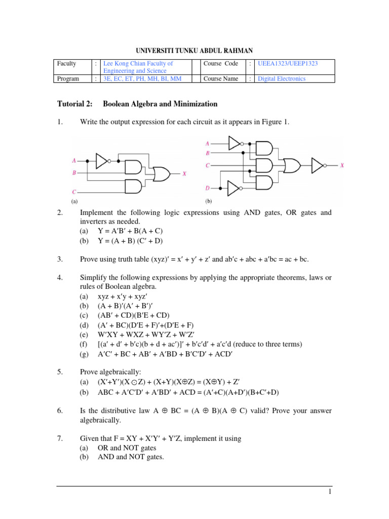 Tutorial 2-BooleanAlgebra | PDF | Boolean Algebra | Teaching Mathematics