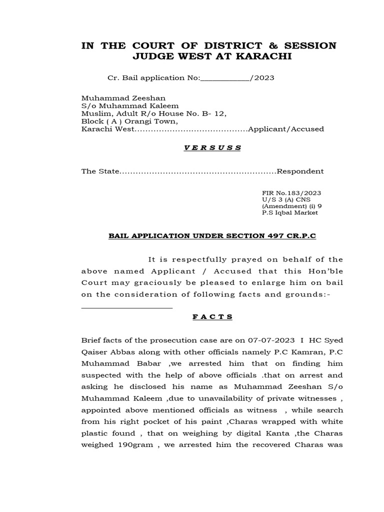 Bail Application | PDF | Bail | Arrest