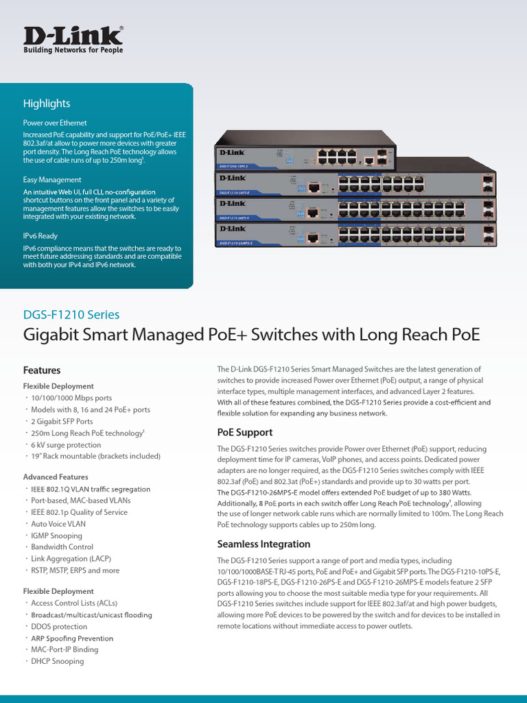 DGS-F1210 Series Datasheet | PDF | Network Switch | Computer Network