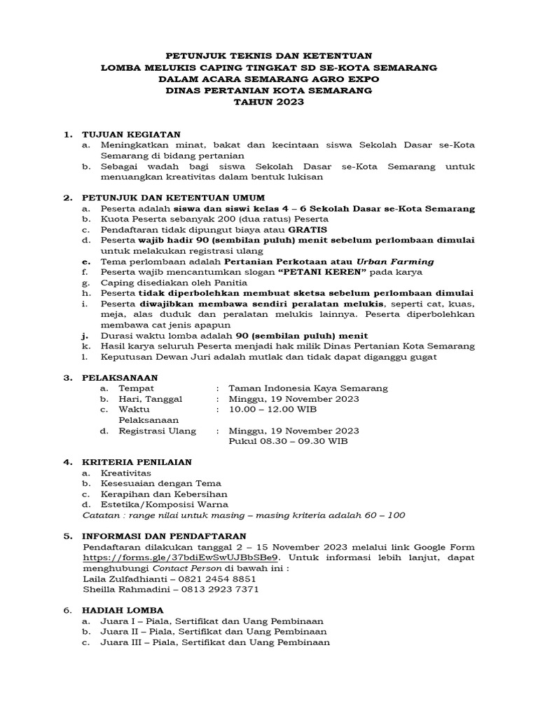 Lomba Melukis Caping SD Semarang 2023 | PDF