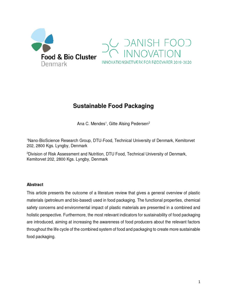 DFI - DTU - Sustainable Food Packaging Report | PDF | Biopolymer | Plastic