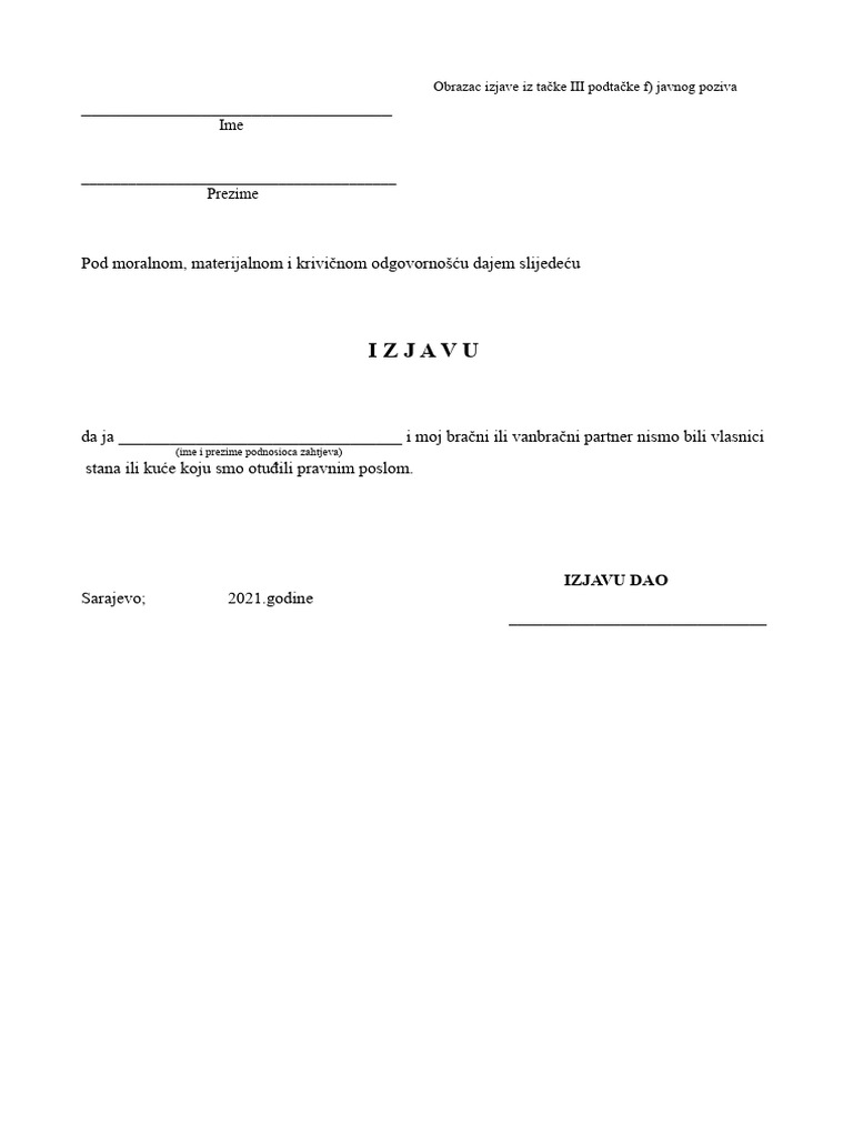 Izjava 1 | PDF
