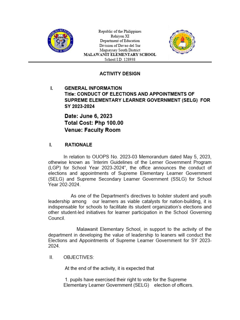 SPG Activity Design Sy 2023 2024 | PDF