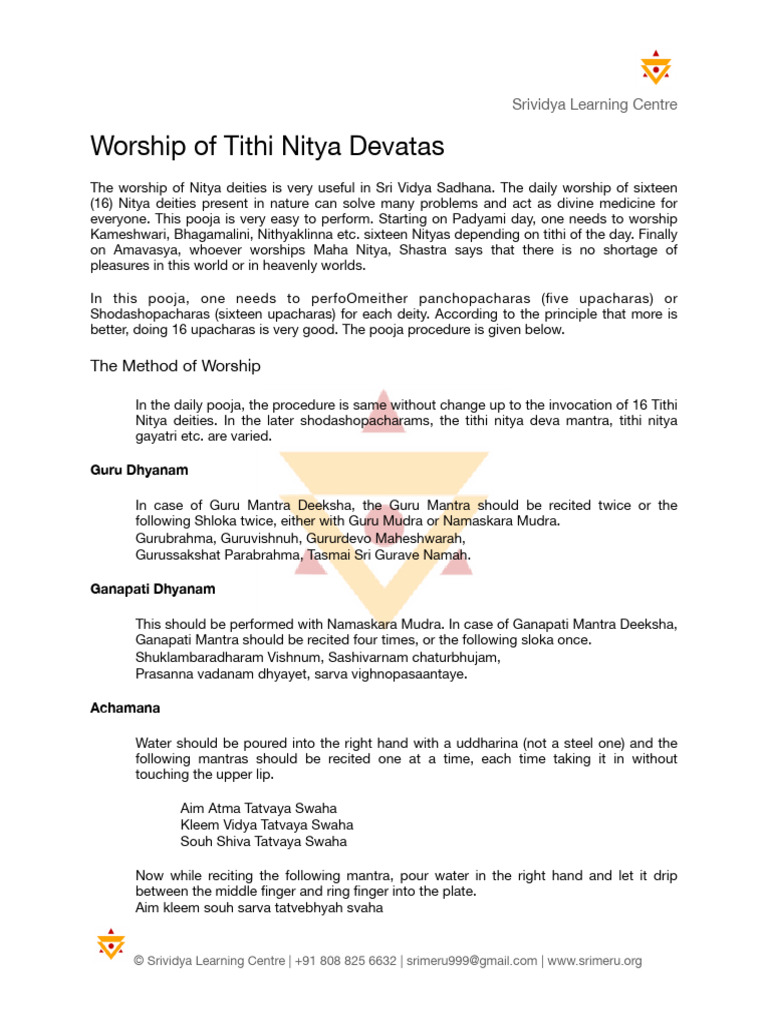 Tithi Nitya Devata Puja | PDF | Devi | Mantra