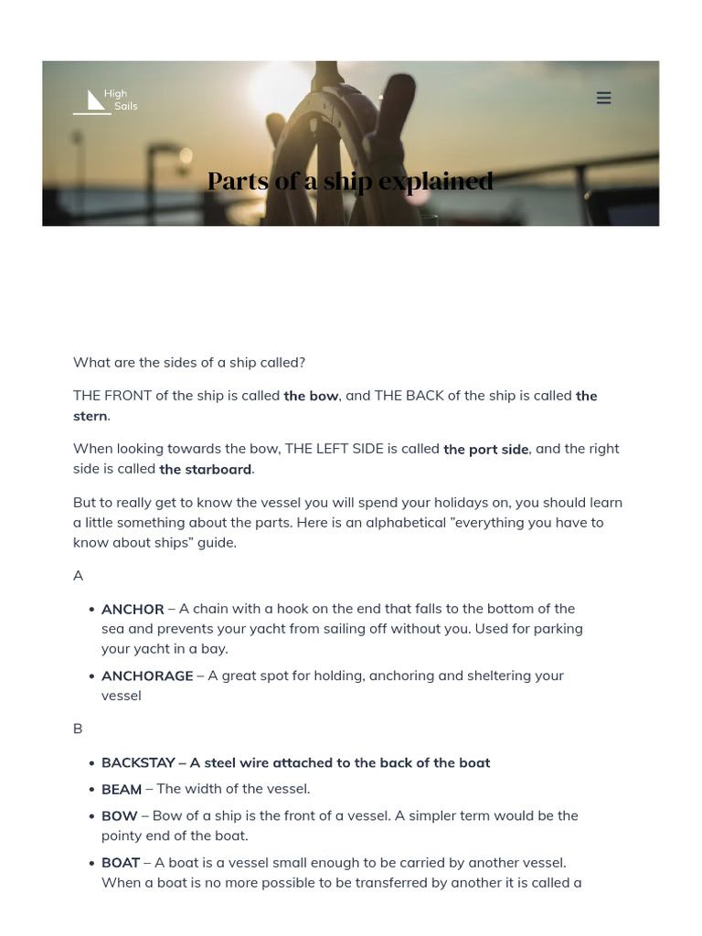 Parts of A Boat Explained | PDF | Stern | Water Transport