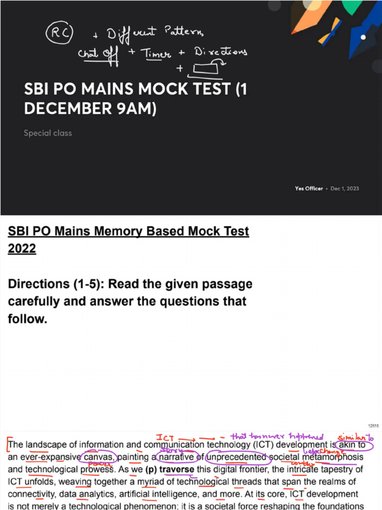 SBI PO MAINS MOCK TEST 1 DECEMBER 9AM With Anno | PDF
