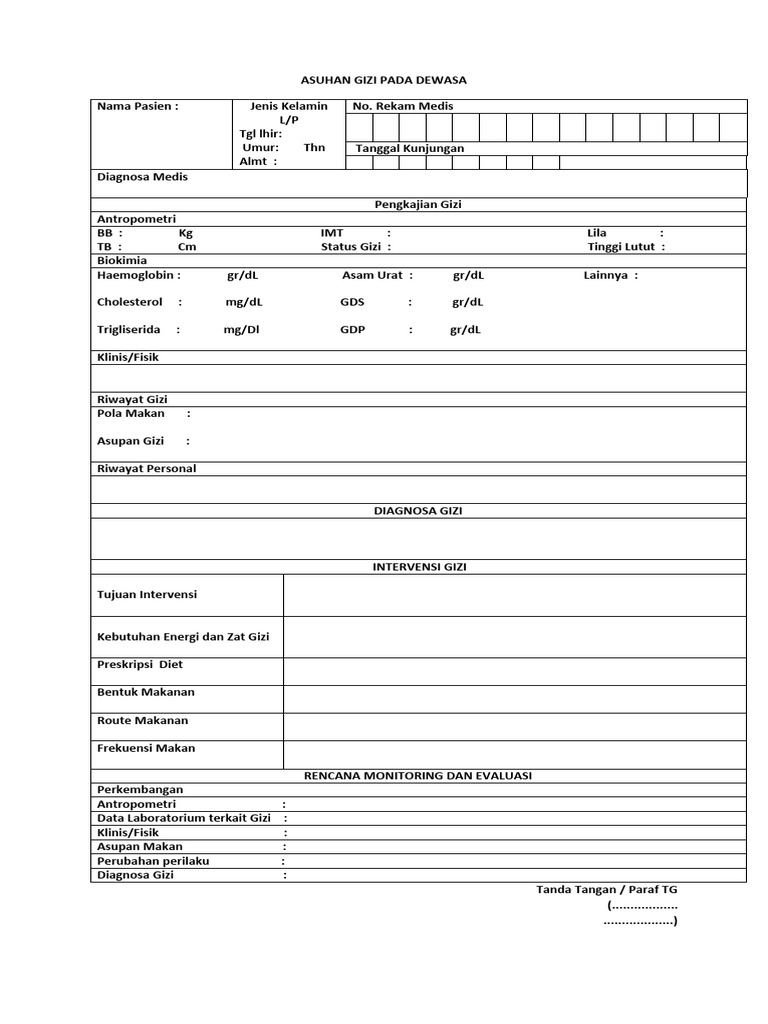 Form Asuhan Gizi Anak Dan Dewasa | PDF | Pengembangan Diri | Kesehatan Holistik