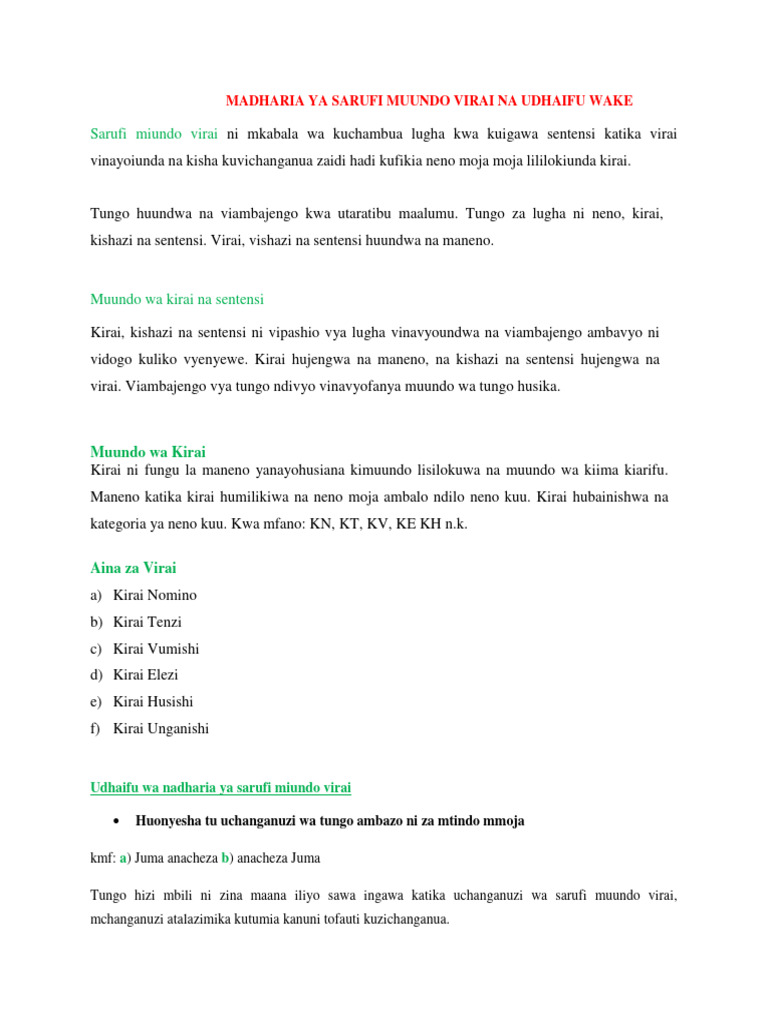 Nadharia Ya Sarufi Muundo Virai Na Udhai | PDF