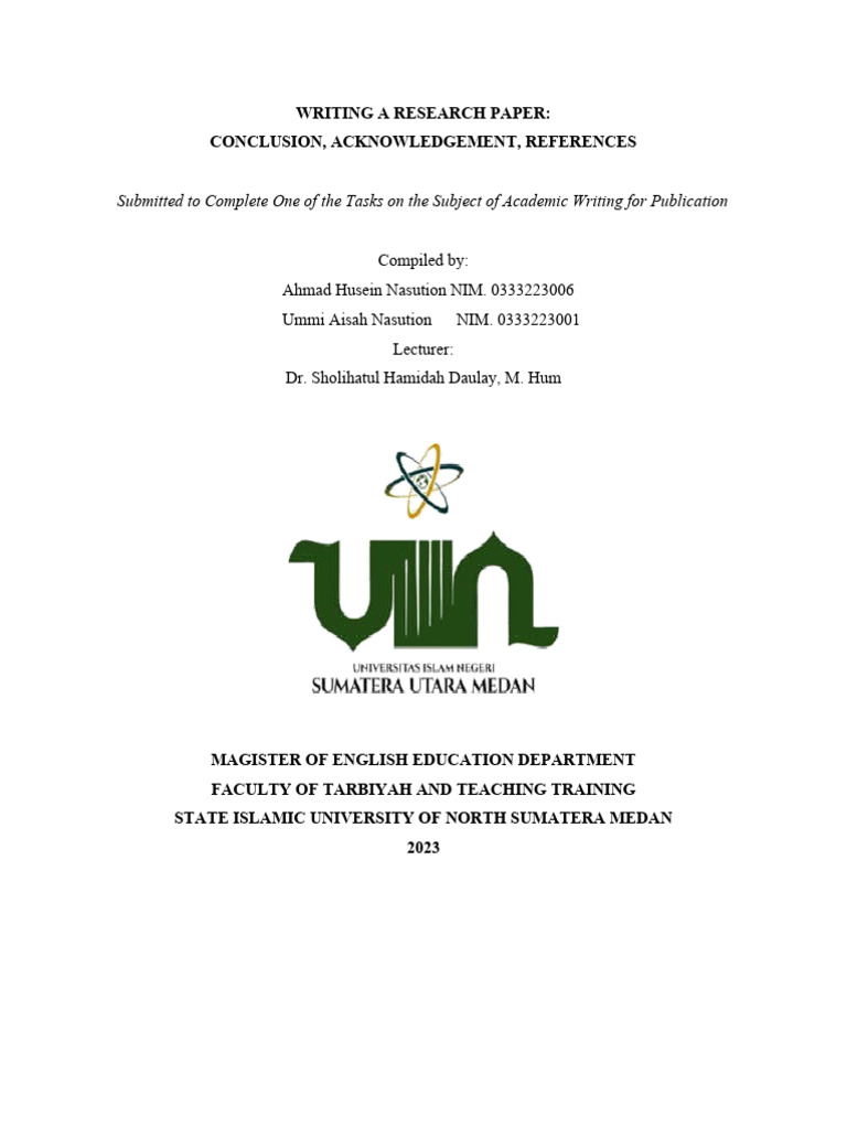 Group 6. Writing A Research Paper (Conclusion, Acknowledgement and ...