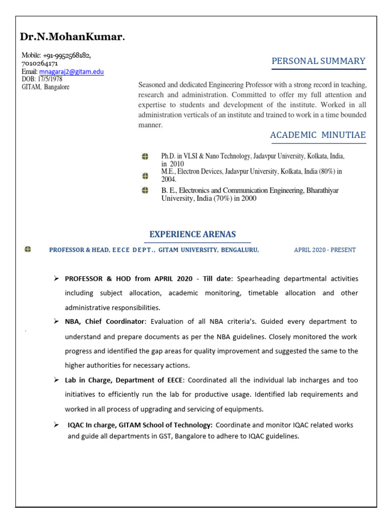 Dr. Mohankumar N Resume - 4jan2023 | PDF | Electronics | Electronic ...