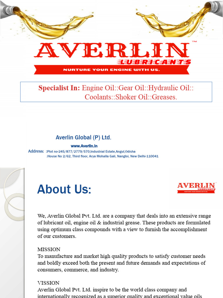 Averlin Engine Oils and Lubricants Guide | PDF | Motor Oil | Materials