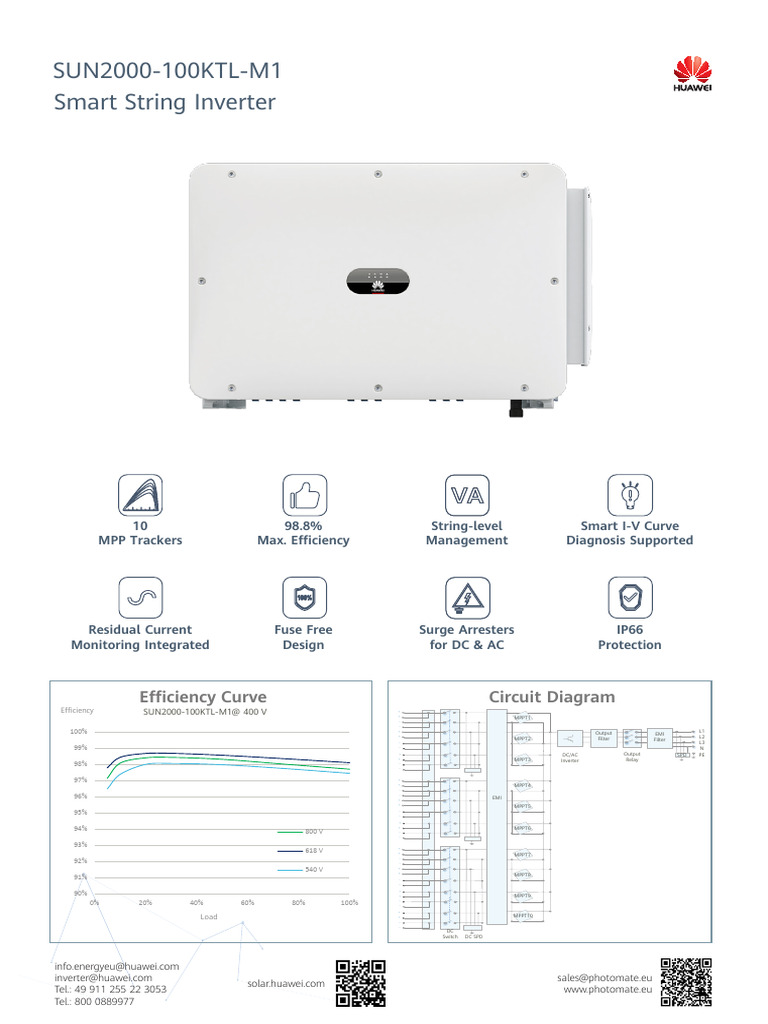 Fisa Tehnica Invertor On Grid Trifazat Huawei SUN2000-100KTL-M1 | Download Free PDF ...
