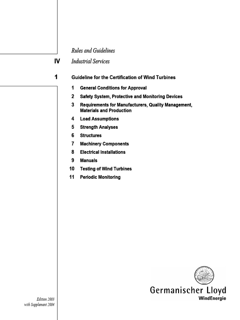 Guideline For The Certification of Wind Turbines Edition 2003 With ...