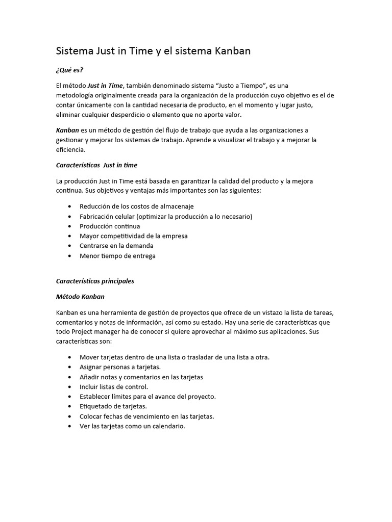 Just in Time y Kanban: Claves y Usos | PDF | Lean Manufacturing | Producción y fabricación