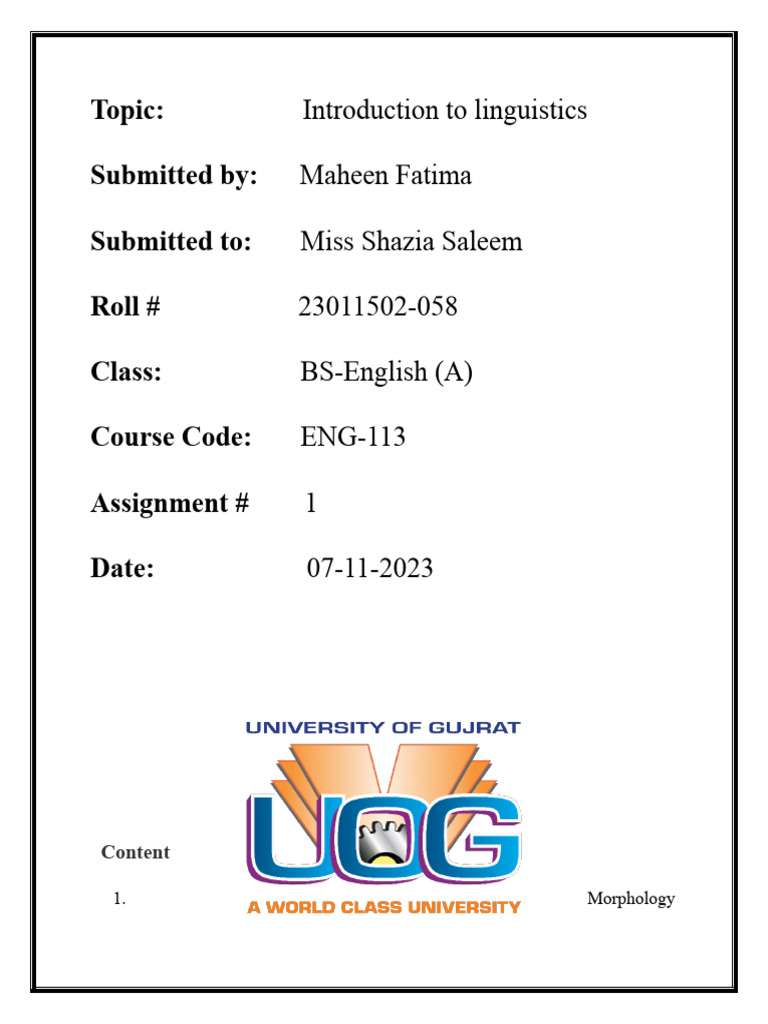 Linguistics Assignment 1 | PDF | Lexicon | Word