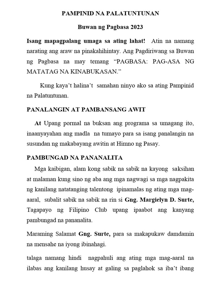Pampinid Na Palatuntunan | PDF