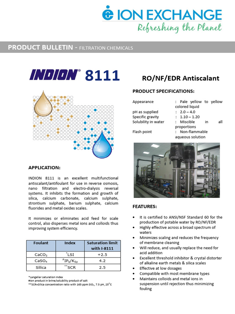 8111 Indion Ro Antiscalants | PDF | Membrane | Solubility