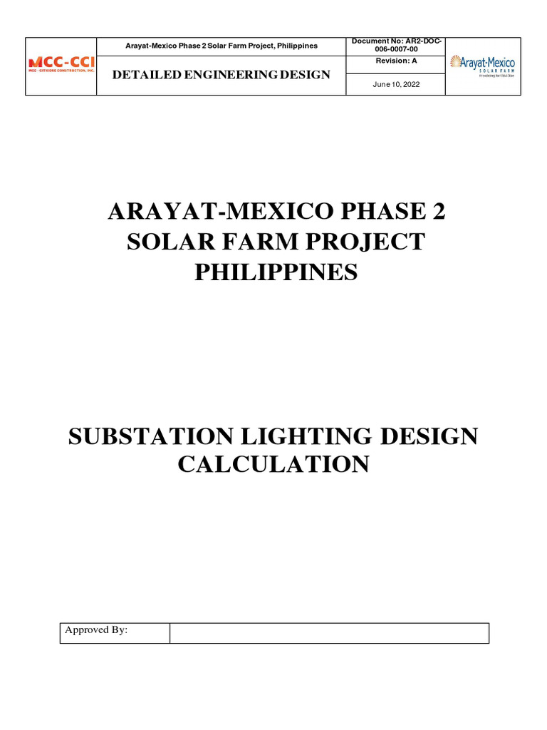 AR2-DOC-006-0007-00 SUBSTATION LIGHTING DESIGN CALCULATION-rev-A | PDF ...