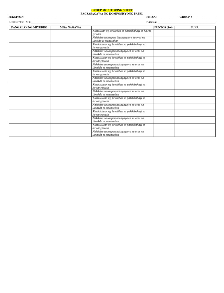 Group Monitoring Sheet | PDF