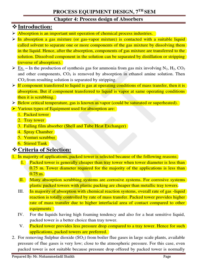 Absorption Operation and Equipment Design | PDF | Liquids | Gases