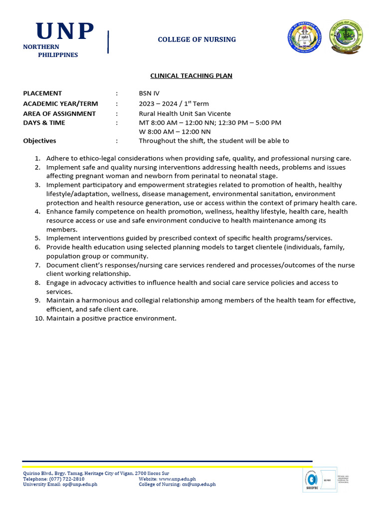 RHU SV Clinical Teaching Plan | PDF | Nursing | Health Promotion
