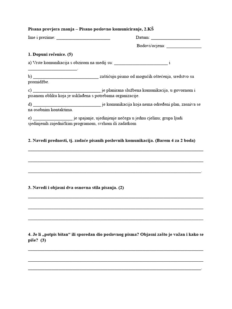 Pisana Provjera Znanja | PDF