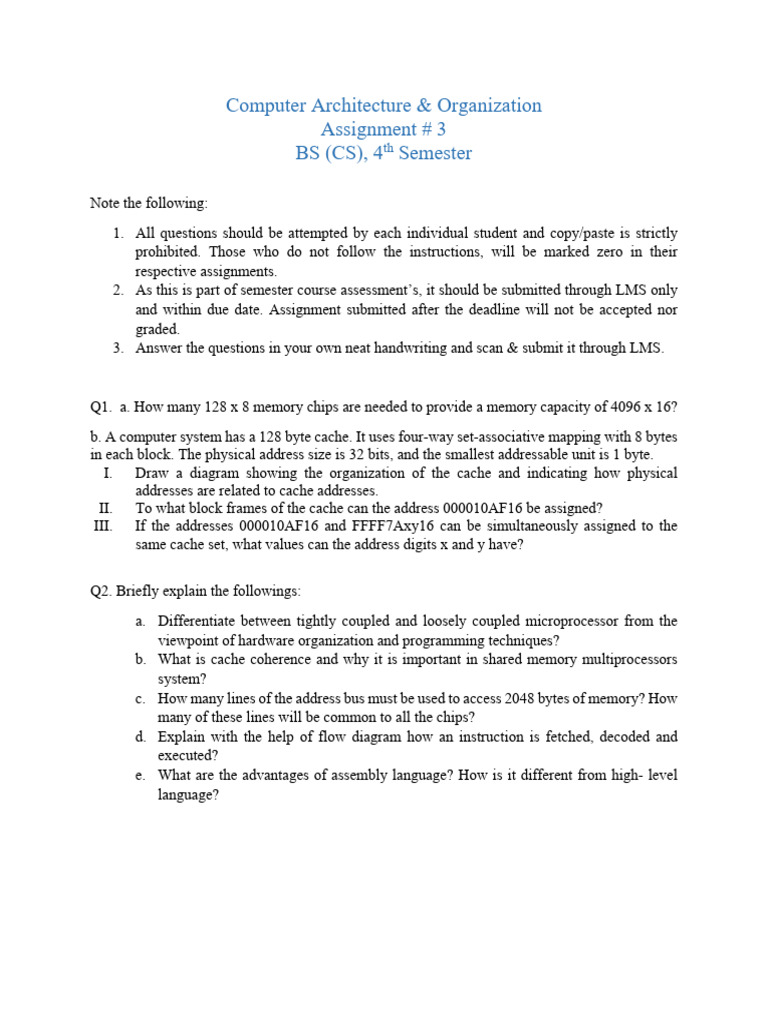 Computer Architecture Assignment Guide | PDF