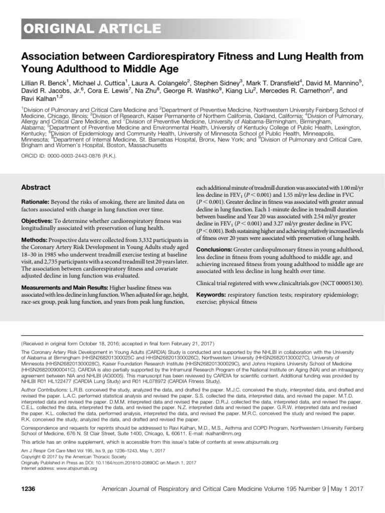 Association Between Cardiorespiratory Fitness And Lung Health From