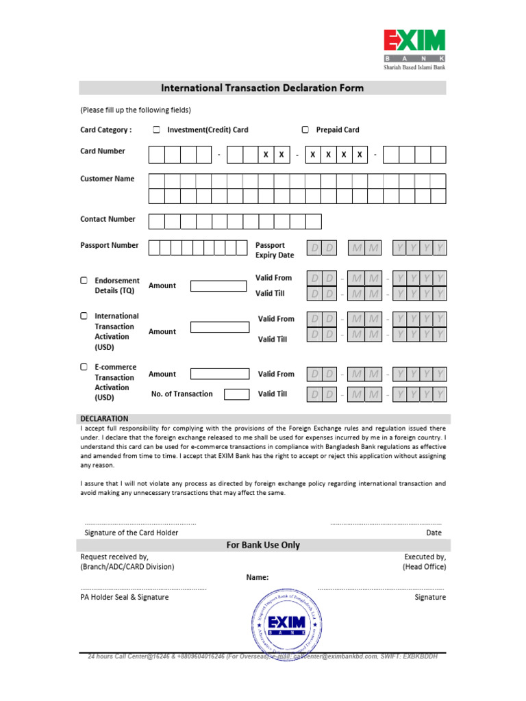 EXIM060321 - International Transaction Form | PDF | Financial Services ...