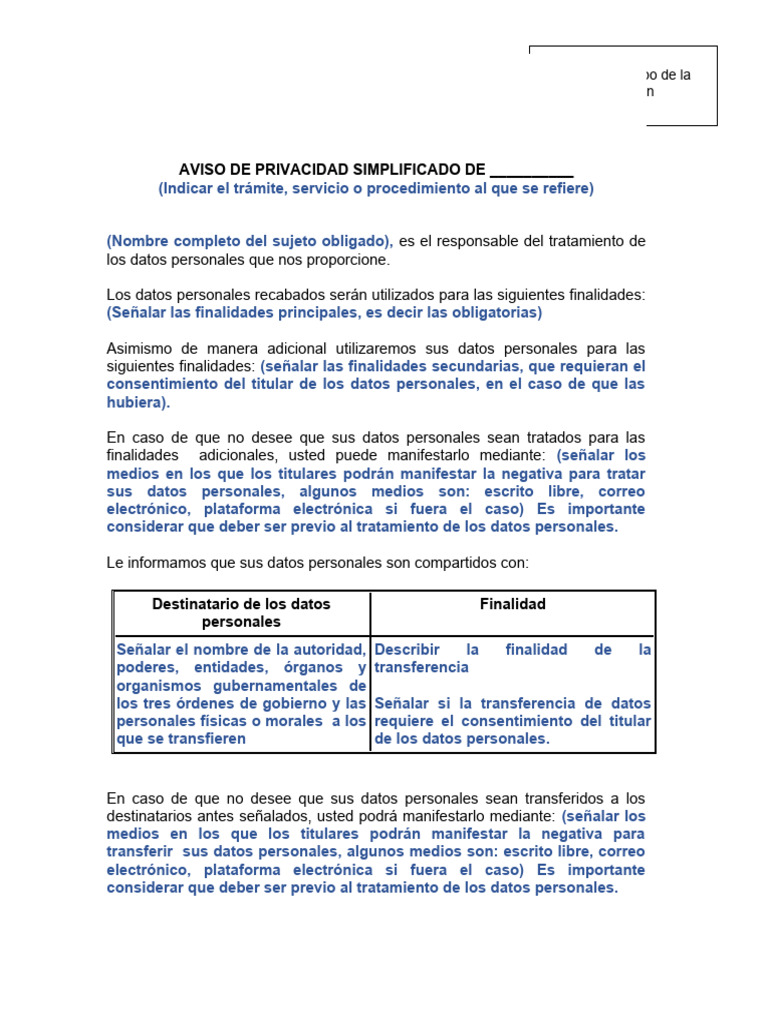 Formato Aviso de Privacidad Simplificado 2022 | PDF | Privacidad
