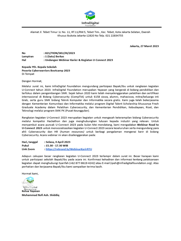 Surat Undangan Webinar Karier Dan Kegiatan U-Connect 2023 | PDF
