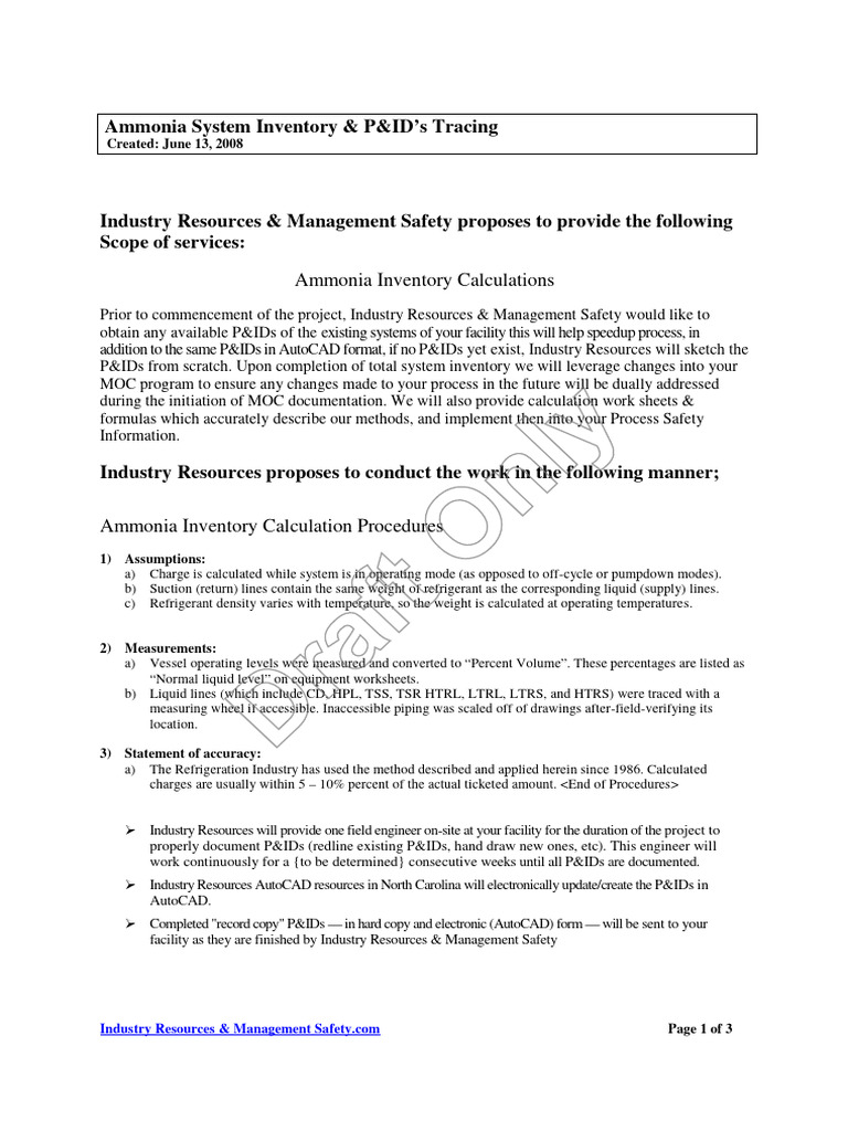 Ammonia Inventory Calculations & P&ID Pipe Tracing | PDF | Valve | Mechanical Engineering