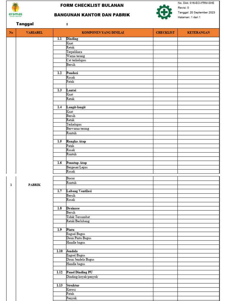 016-ECI-FRM-SHE CHECKLIST BANGUNAN | PDF