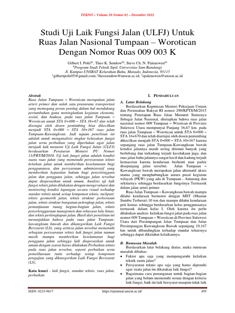Uji Laik Fungsi Jalan Tumpaan-Worotican | PDF