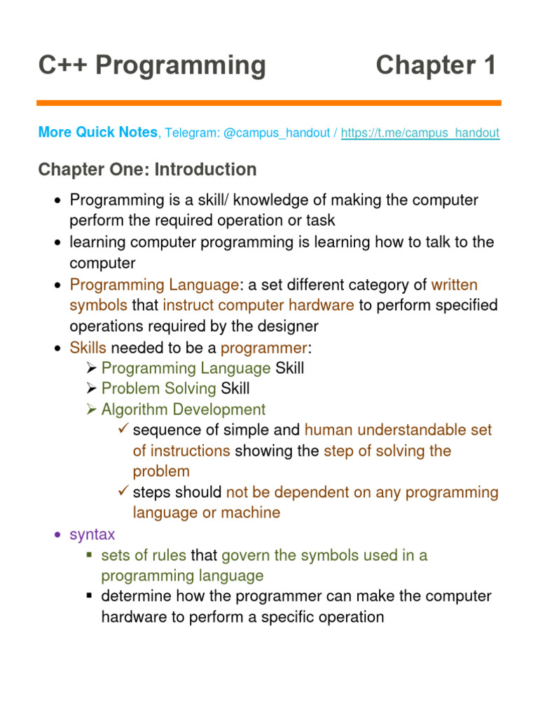 C++ Chap1 Quick Note | PDF | Computer Programming | Computer Program