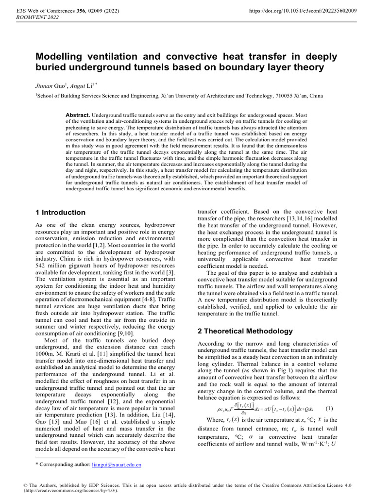 Modelling Ventilation and Convective Heat Transfer in Deeply Buried Underground Tunnels Based On ...