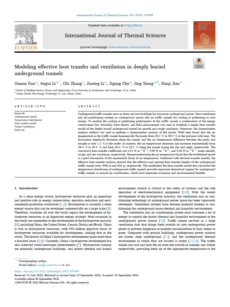 Modeling Effective Heat Transfer and Ventilation in Deeply Buried ...