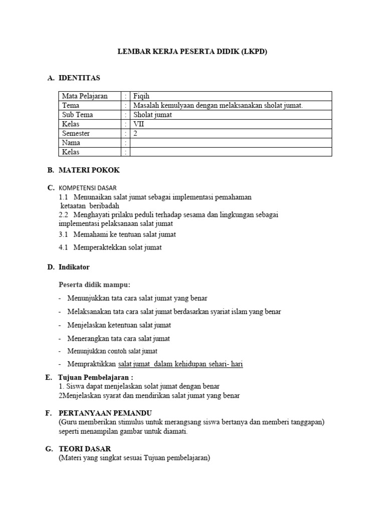 LKPD Solat Jumat 1 | PDF