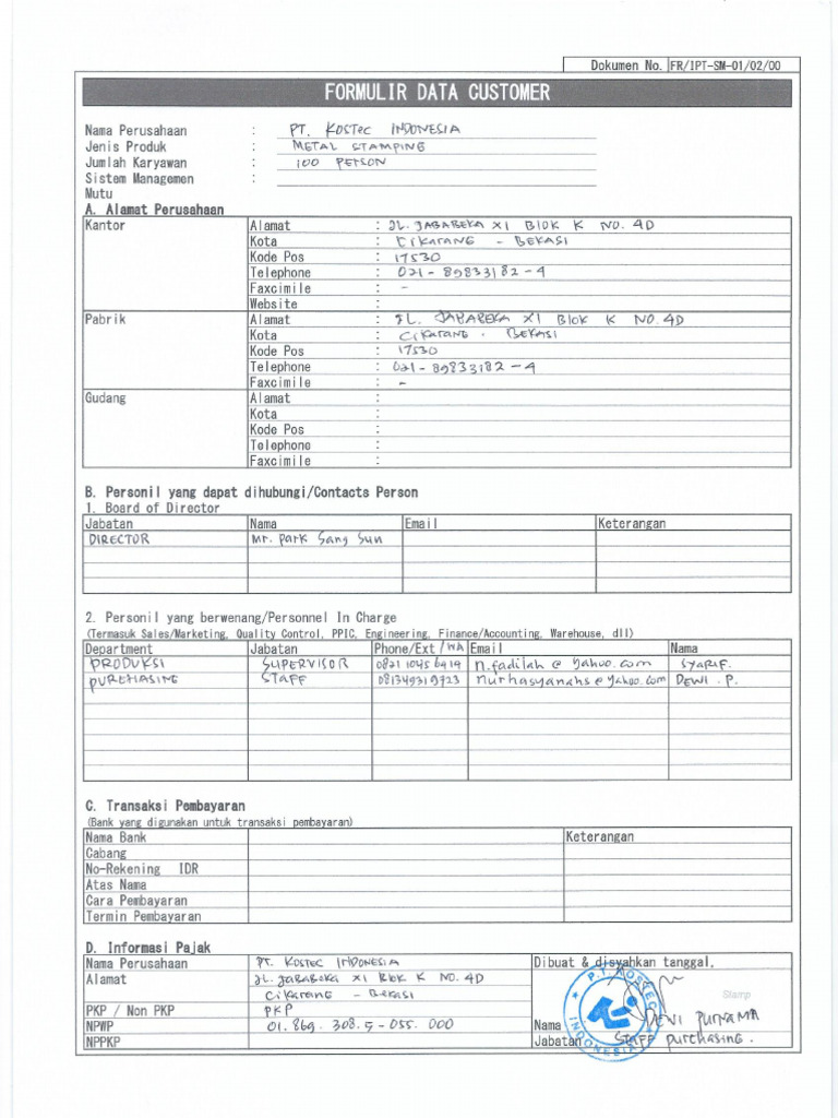 Formulir Data Customer | PDF