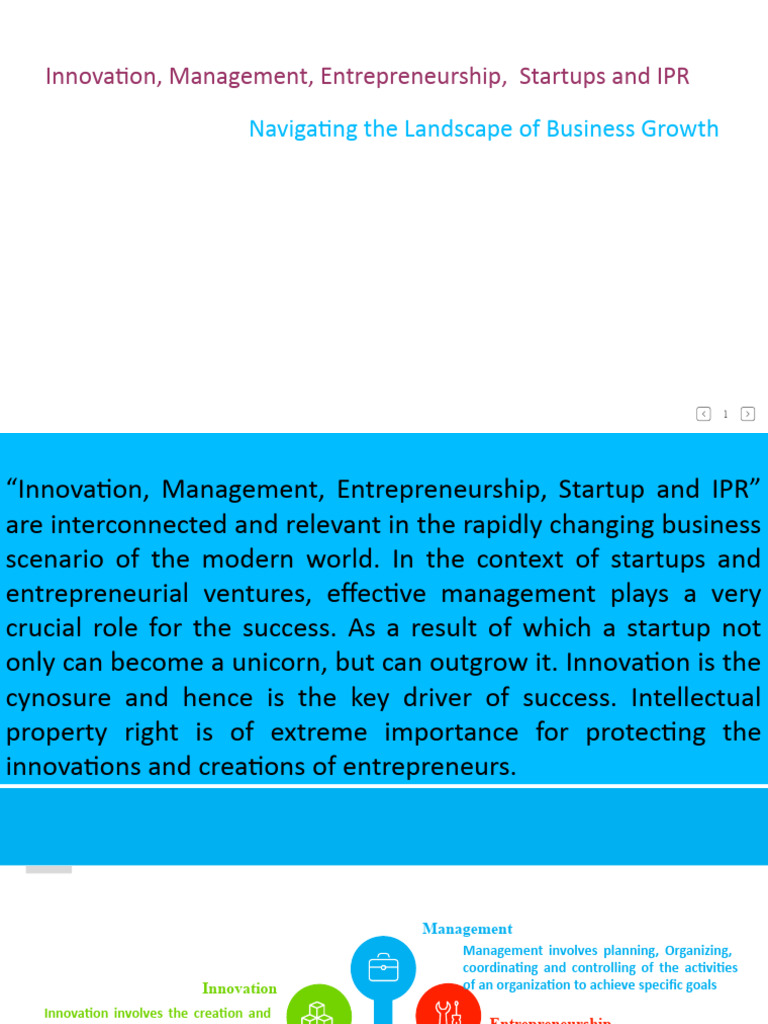 Innovation, Management, Entrepreneurship, Startups and IPR: Navigating The Landscape of Business ...