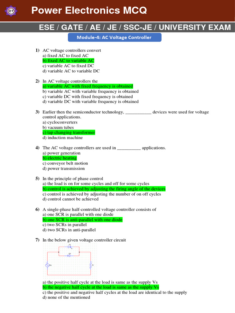 MCQ - AC Voltage Controller | PDF | Alternating Current | Power Electronics
