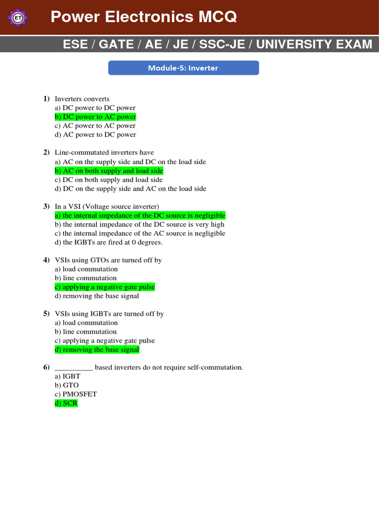 MCQ Inverter | PDF | Power Inverter | Power Electronics