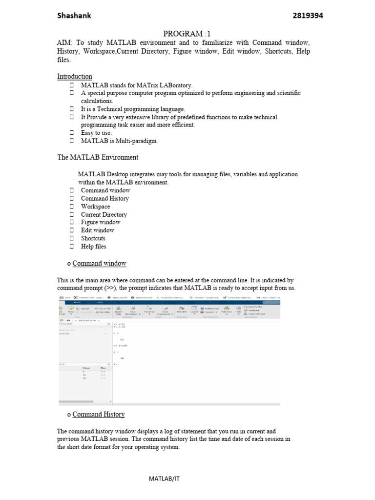MATLAB 2819394 Lab File | Download Free PDF | Matrix (Mathematics) | Matlab