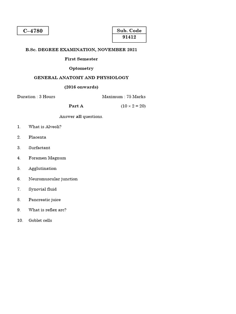 B.Sc. Optometry Exam Papers Nov 2021 | PDF | Optics | Electromagnetic ...