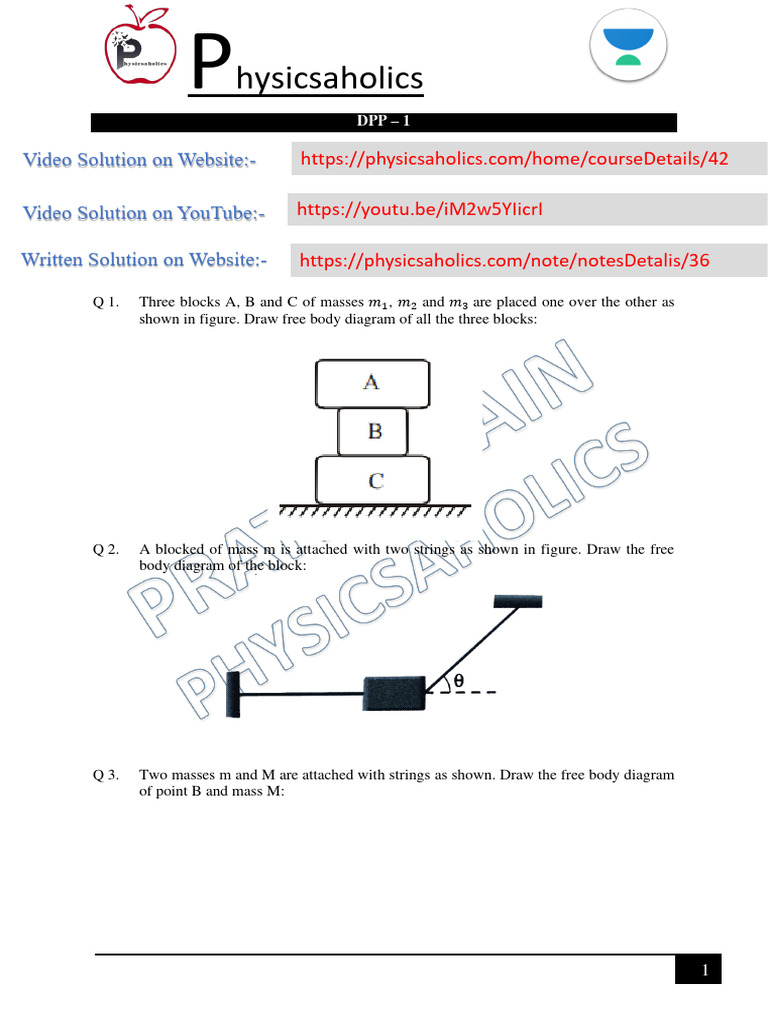 uploads1642069265DPP-1 NLM - Free Body Diagram | PDF | Force | Mass