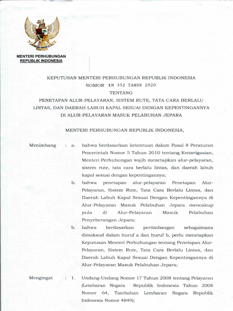 2020-Kepmenhub Nomor KM 352 Tahun 2020 | PDF