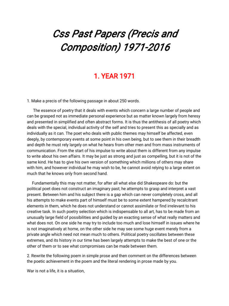 CSS English Precis & Composition Solved Past Papers | PDF