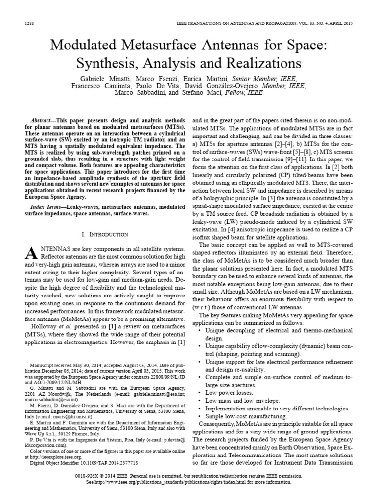 Modulated Metasurface Antennas For Space: Synthesis, Analysis and Realizations | PDF | Antenna ...