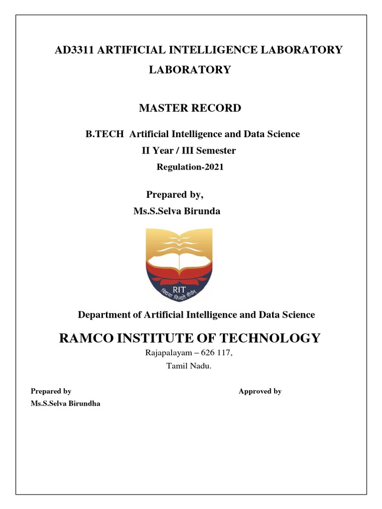 AI Manual-2021-2022 (Even) - Lab Manual | PDF | Engineering ...