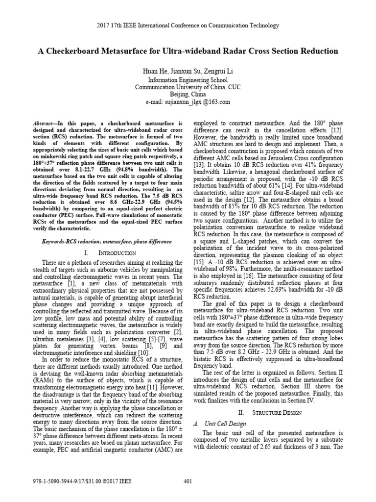 A Checkerboard Metasurface For Ultra-Wideband Radar Cross Section ...